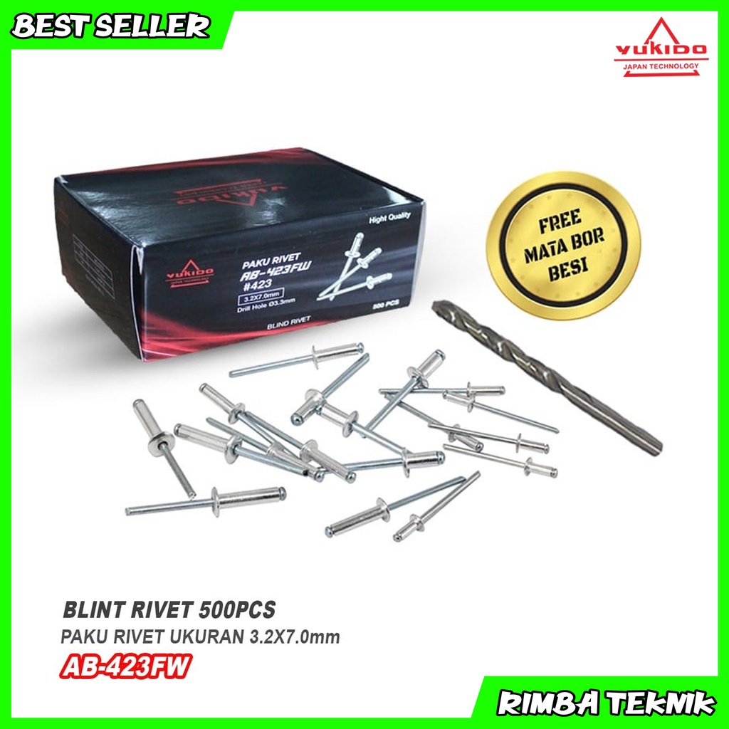 Jual YUKIDO paku rivet 423 paku tembak isi 500 pcs ukuran 3.2 mm x 7 mm Free Mata Bor BEsi ...