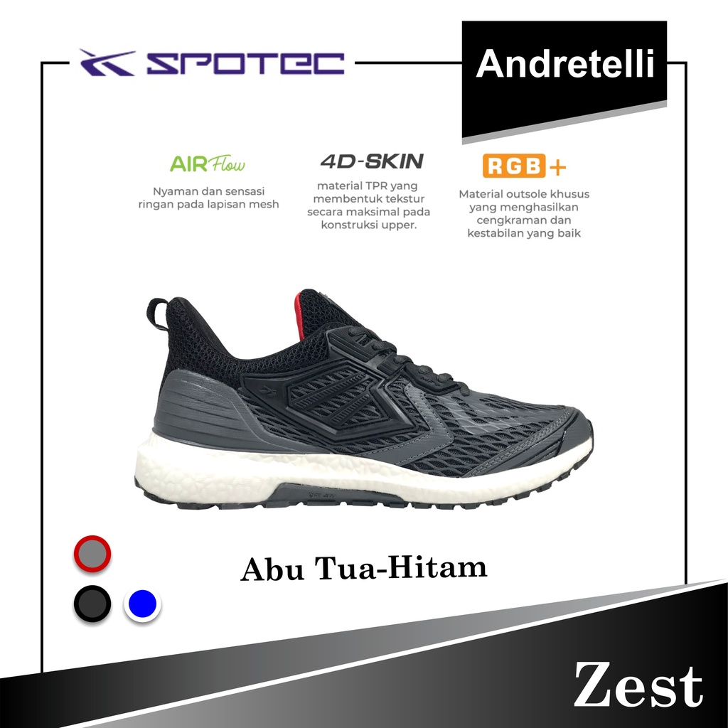 Jual SPOTEC ZEST Sepatu Running ABU TUA / HITAM | Shopee Indonesia