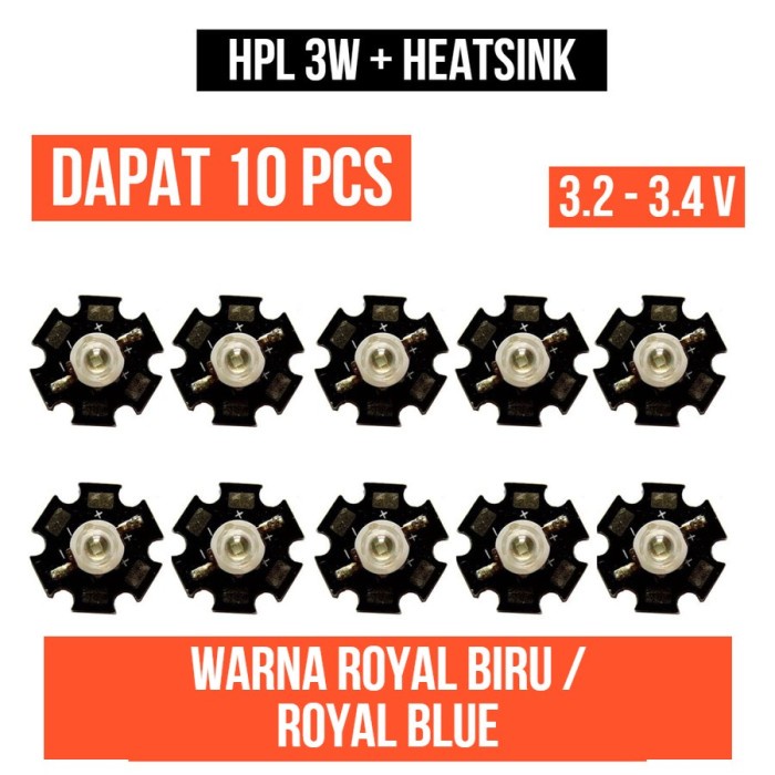 Jual Lampu HPL 3W Royal Blue Biru Heatsink High Power LED 3 Watt W 10 Pcs | Shopee Indonesia