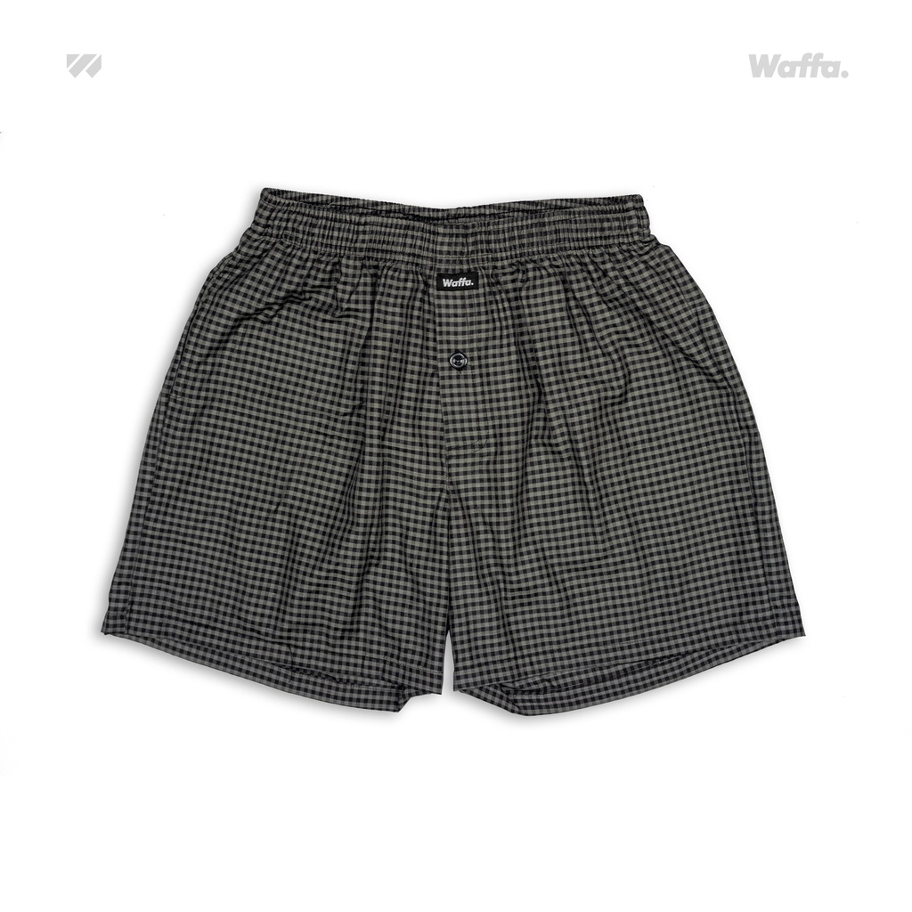 Jual WAFFA - Celana Boxer Pria Kotak Hitam Poliester - Kancing ...