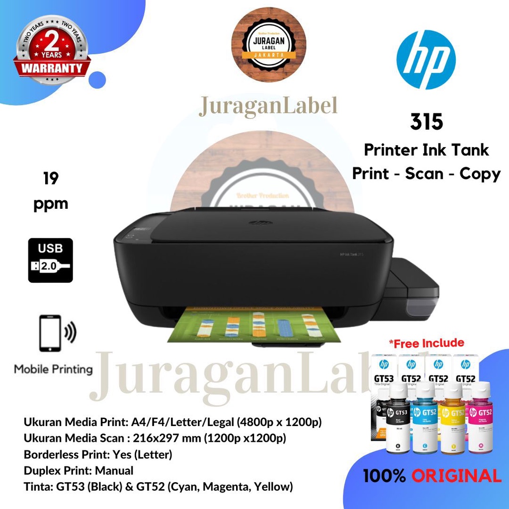 Jual Printer HP 315 Ink Tank Color All in One Inkjet A4 HP315 Garansi ...