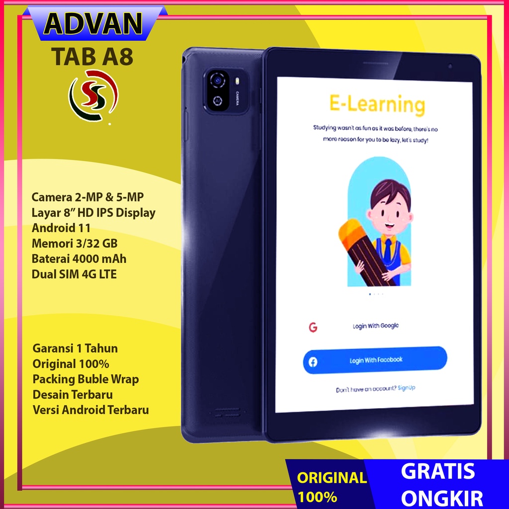 Jual Advan Tab A8 3GB / 32GB Tablet 8 Inch Android 11 Garansi Resmi ...