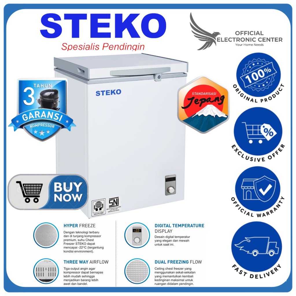 Jual CHEST FREEZER BOX 100L STEKO BF110 BF-110 SUPER LOW WATT LED ...