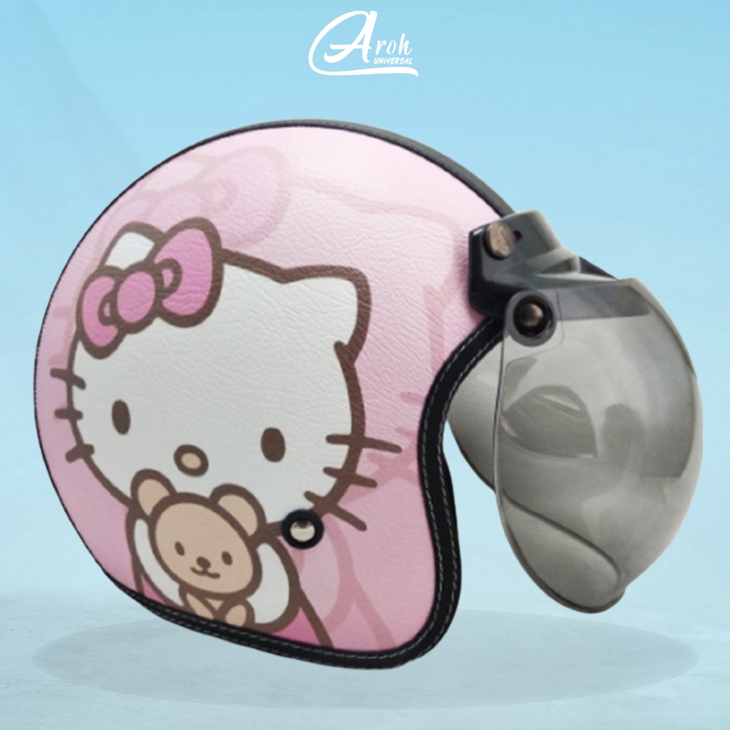 Jual Helm Bogo Retro Motif Hello Kitty Soft Pink Hitam Model Kulit Cewe ...