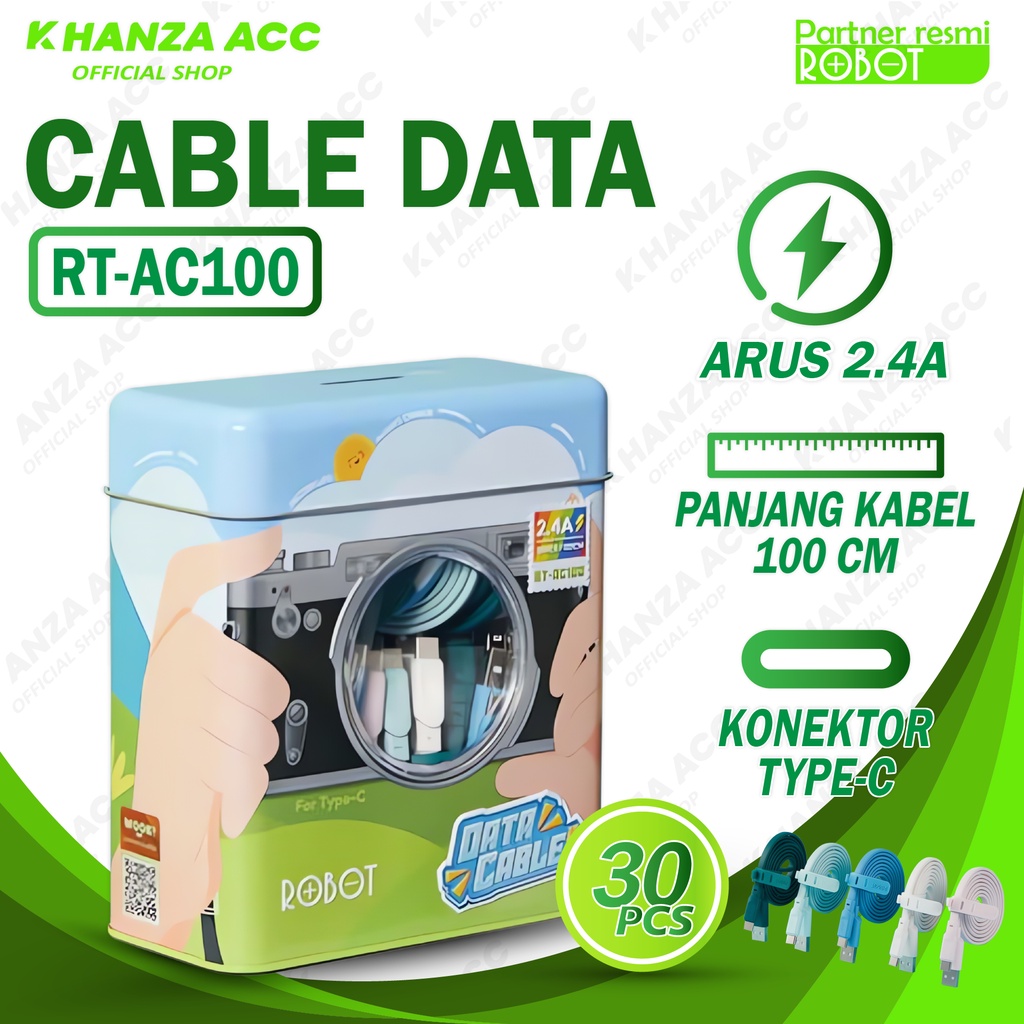 Jual KHANZAACC ROBOT RT-AC100 Kabel Data Type C 1 Meter 2.4A ( 1 Toples ...