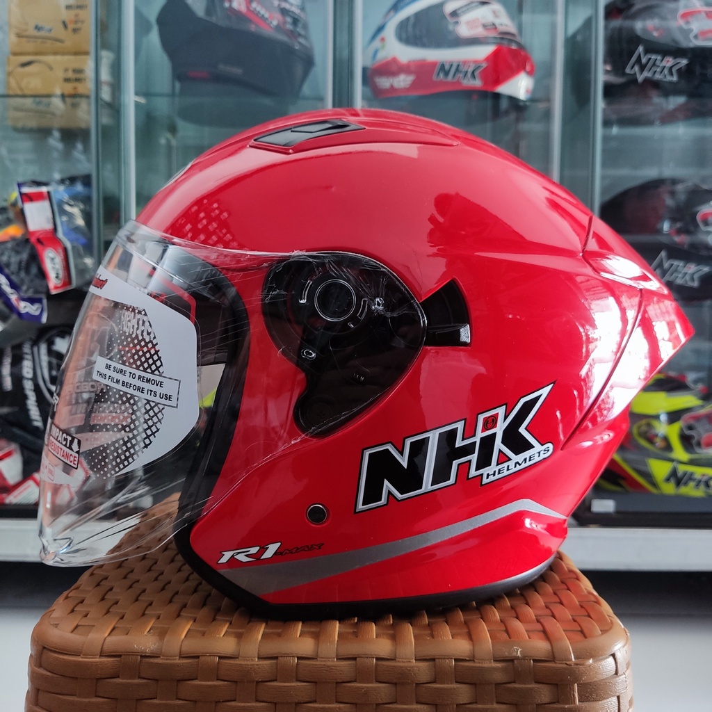 Jual HELM NHK R1 MAX SOLID RED GLOSSY HALF FACE NHK R1 MAX DOUBLE VISOR ...