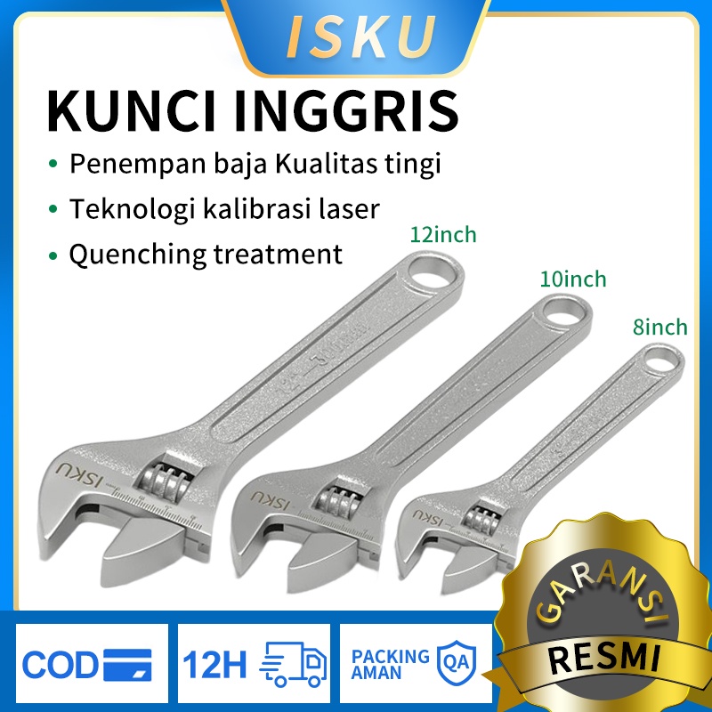 Jual ISKU Kunci Inggris Adjustable Wrench ukuran 8 inch/10 inch/12 inch ...