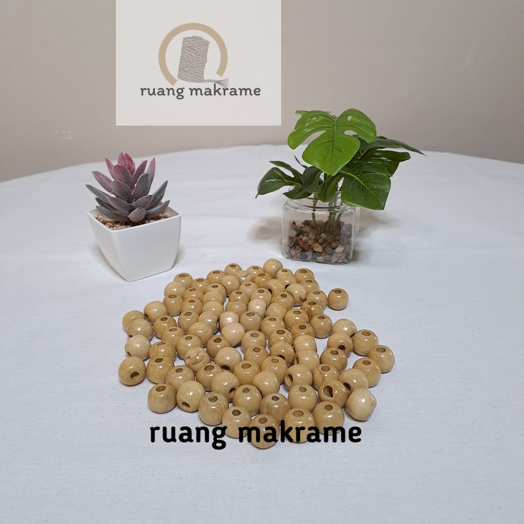 Jual manik kayu 14mm krem mote kayu wooden beads manik macrame | Shopee ...