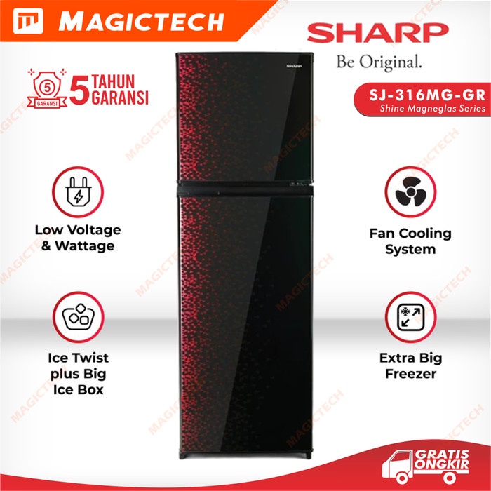 Jual KULKAS SHARP 2 PINTU SJ-316MG-GR / SJ-316 LOW VOLTAGE 256L - MERAH ...