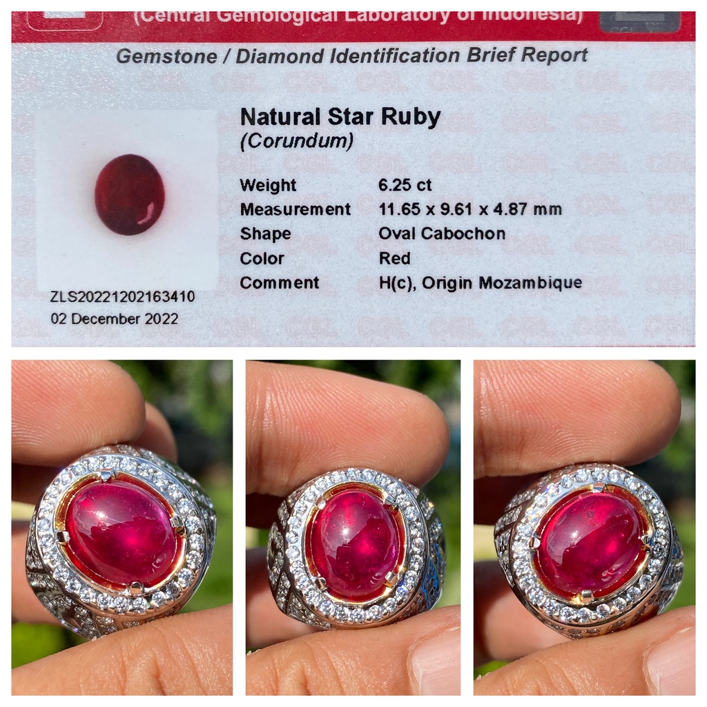 Jual Natural 6.25ct Star Ruby Pigeon Blood Ruby Hc Ring Perak | Shopee Indonesia