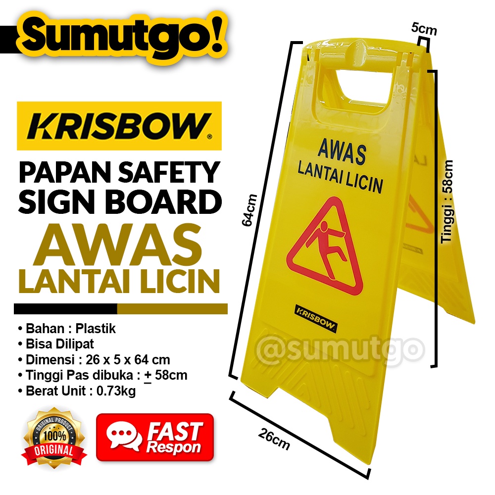 Jual Papan Peringatan Plastik Kuning AWAS LANTAI LICIN / Safety Wet ...