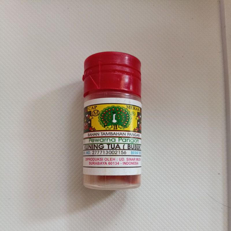 Jual KASUMBA/PEWARNA PANGAN BUBUK CAP MERAK WARNA KUNING TUA BOTOL 1,5g ...