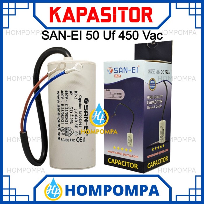 Jual Starter Kapasitor Capasitor 50Uf Mikro 450V San-Ei Kondensor Kabel ...