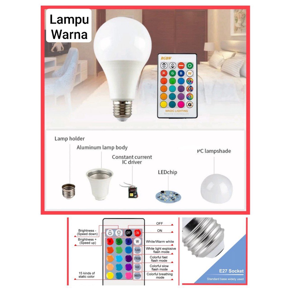 Jual LAMPU BOHLAM LED RGB BERUBAH WARNA REMOTE CONTROL ORIGINAL LAMPU ...