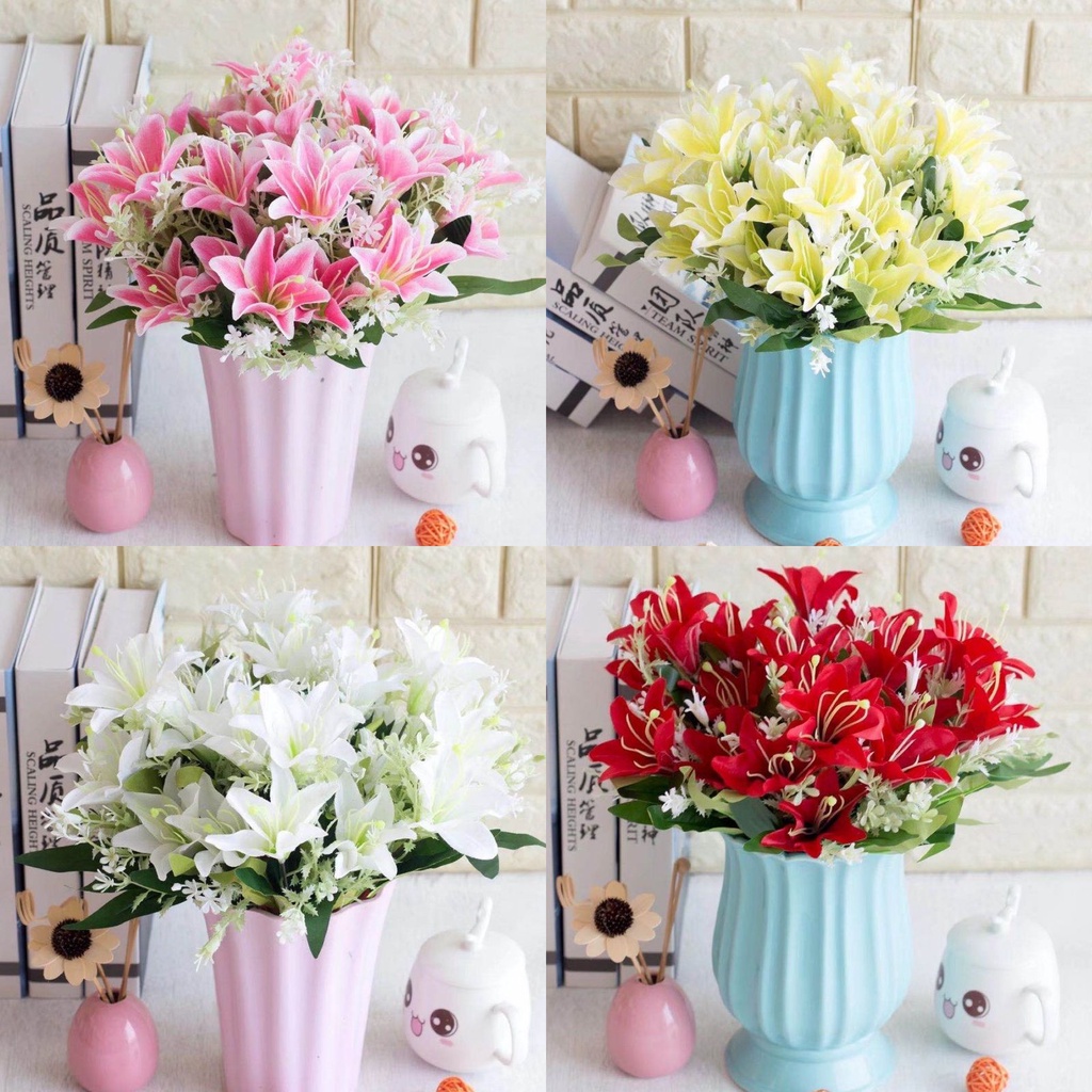 Jual (Cabang 7) bunga lily artificial bunga lily palsu bunga lili ...