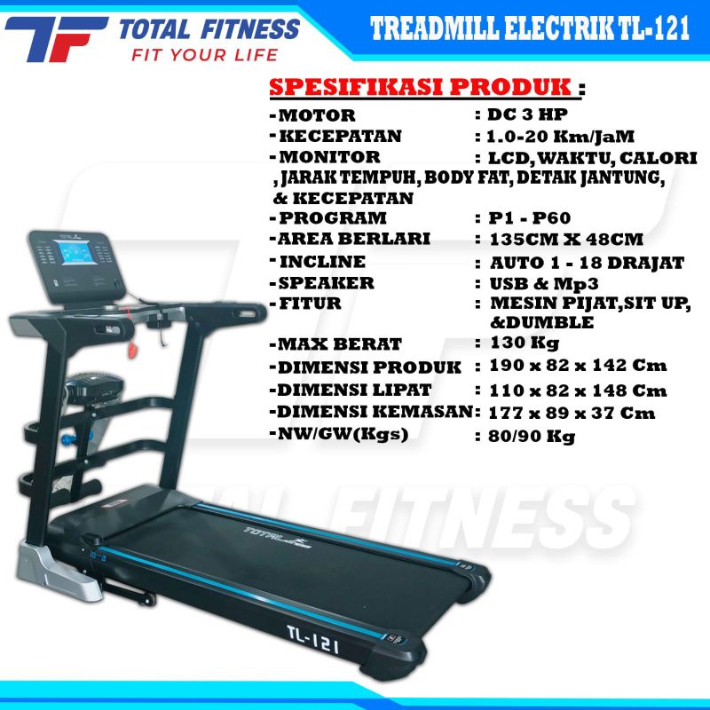 Jual Treadmill Elektrik Big Modern TL 121 Motor 3HP Total Fitnes ...