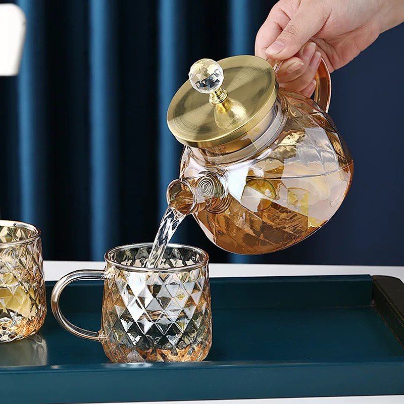 Jual Teko Poci Kaca Diamond Teapot Kettle Brushed Gold Bronze Matte ...