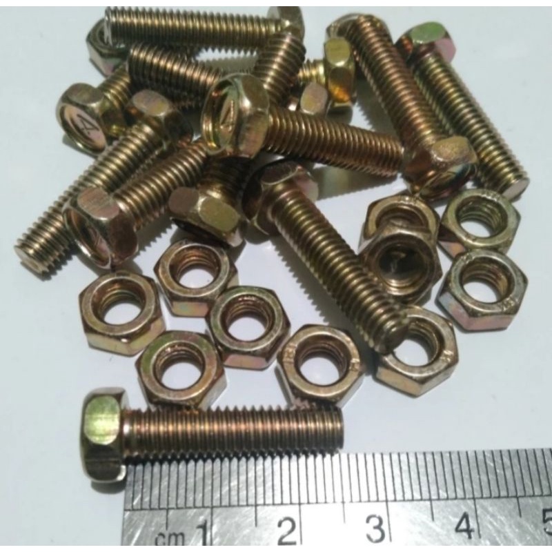 Jual 20 pcs baut + mur kuning hex BMK m6 x 25 mm ( kunci 10 ) | Shopee Indonesia