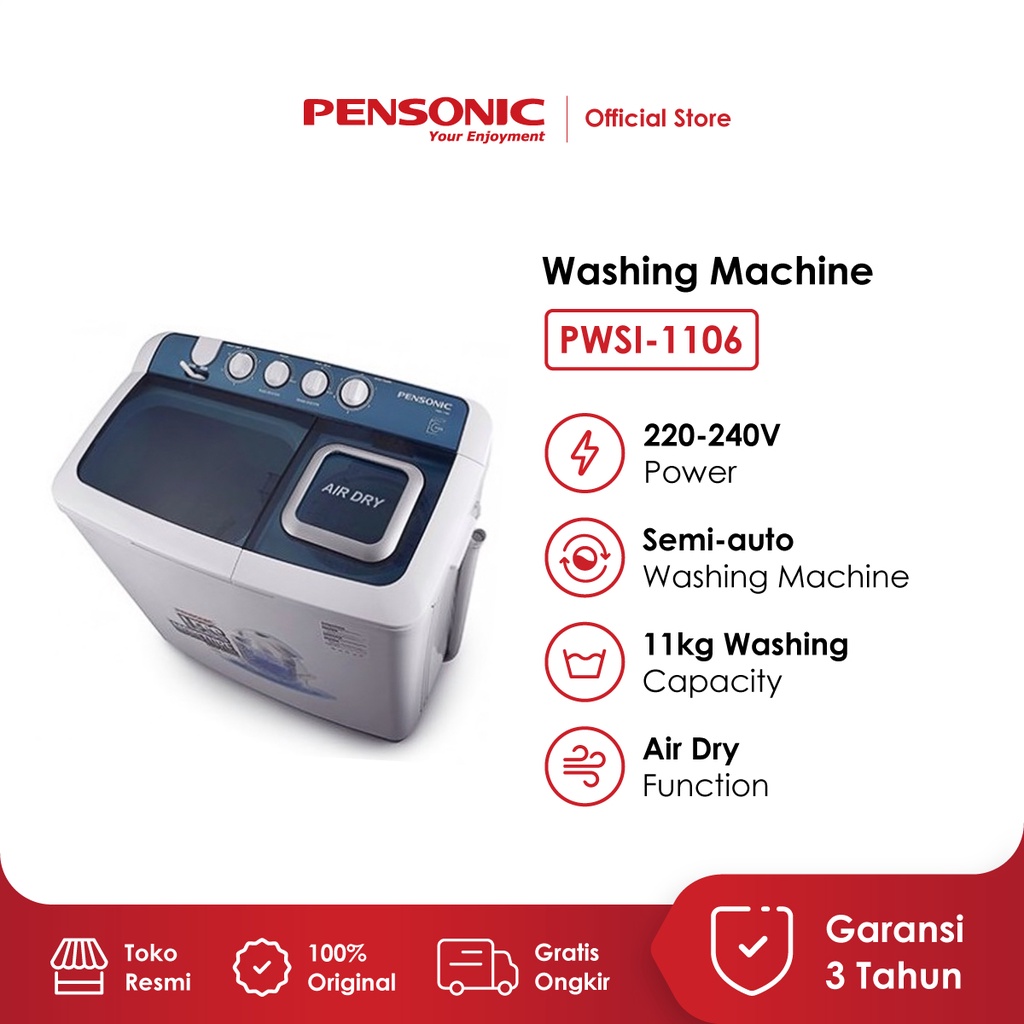 Jual PENSONIC Mesin Cuci Baju Washing Machine 11 Kg 2 Tabung PWSI-1106 ...