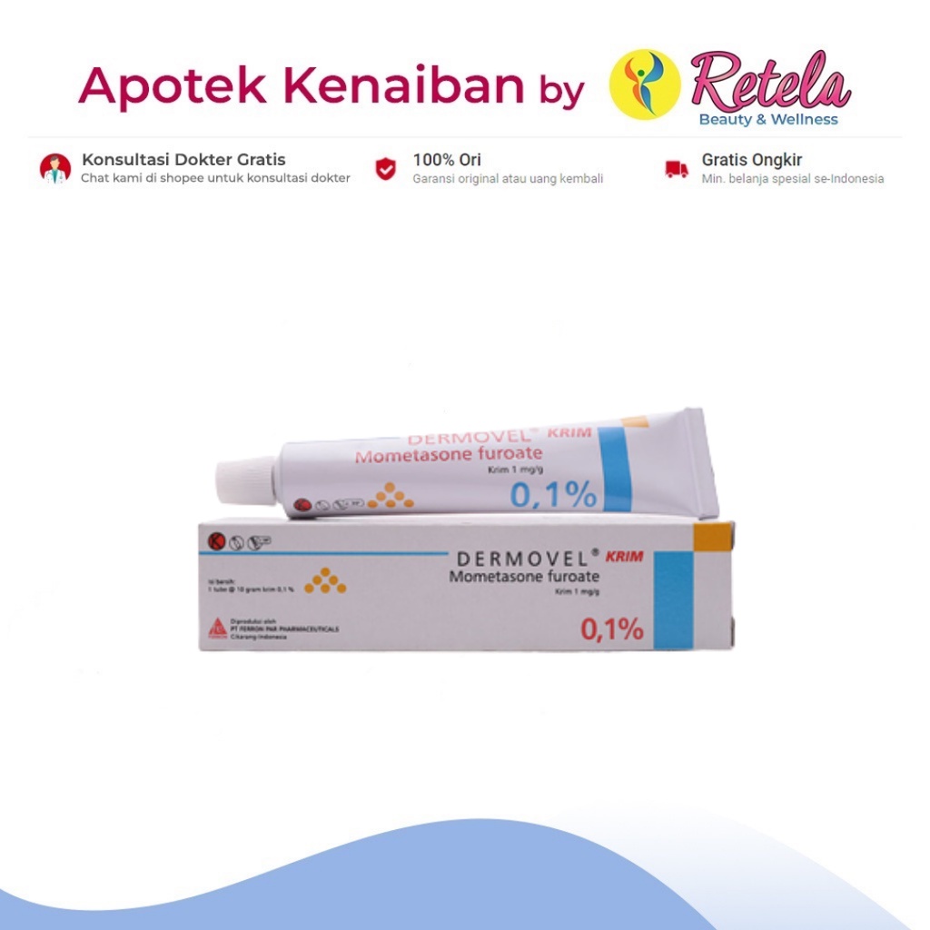 Jual DERMOVEL 0.1% CREAM 10GR / MOMETASONE FUROATE / KRIM GATAL ...