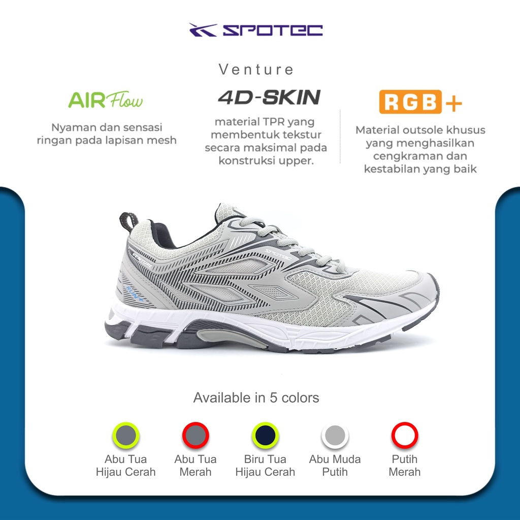 Jual SPOTEC Sepatu RUNNING Artikel VENTURE-Abu Muda/Putih | Shopee ...