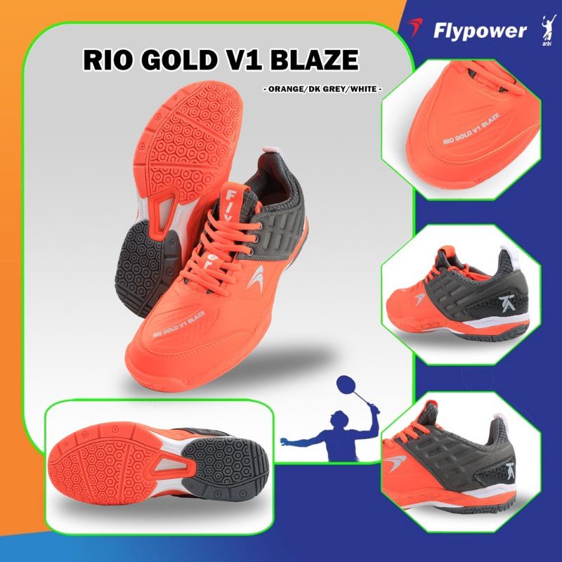 Jual Sepatu Badminton Flypower Rio Gold V1 BLAZE | Shopee Indonesia