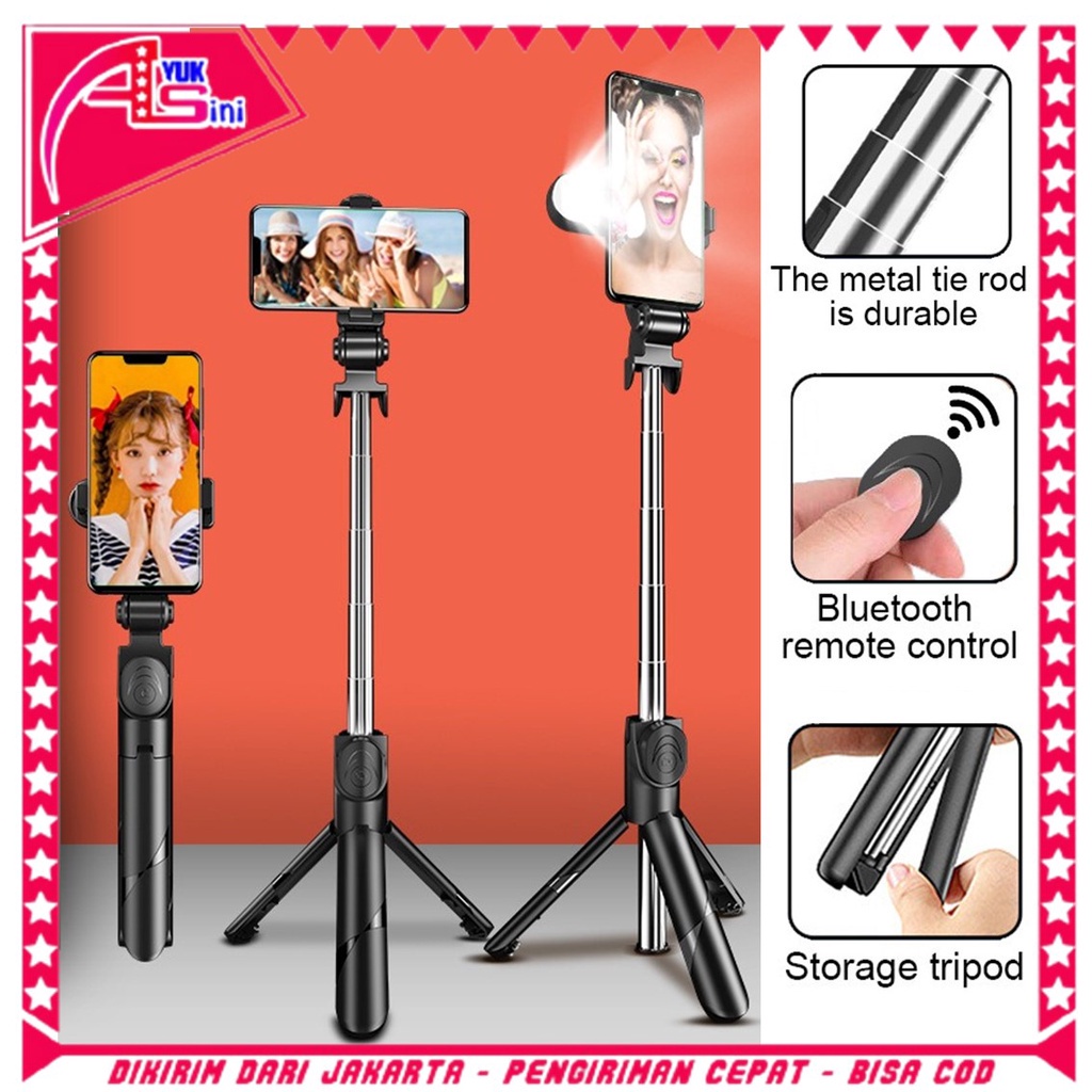 Jual AS Tripod Bluetooth Selfie Stick LED Flash With Fill Light Tripod Expandable Tongsis ...