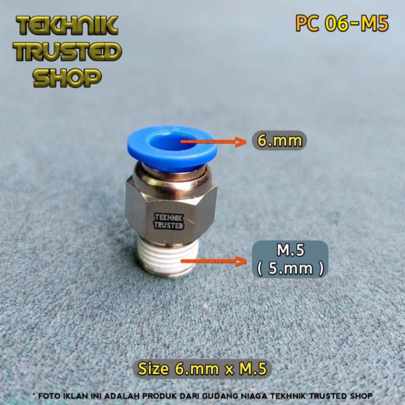 Jual Fitting lurus konektor selang 6mm x M5 Drat male PC 06-M5 BRASS ...