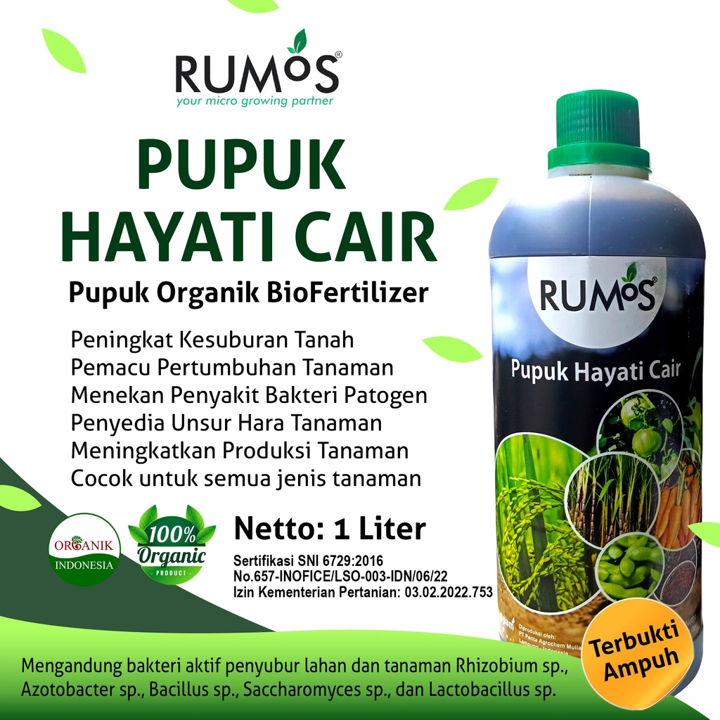Jual Pupuk Organik Hayati Cair RUMOS 1 Liter - BioFertilizer Tanaman ...
