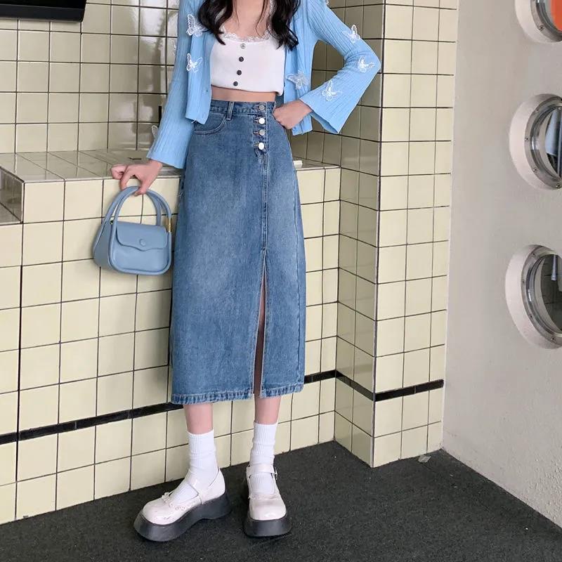 Jual ANNE ROK - A-Line Rok Jeans Wanita Korea Biru Highwaist Rok Jeans ...