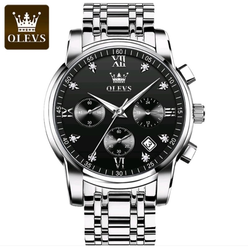 Jual OLEVS Jam Tangan Pria Original Anti Air Stainless Steel Chrono ...