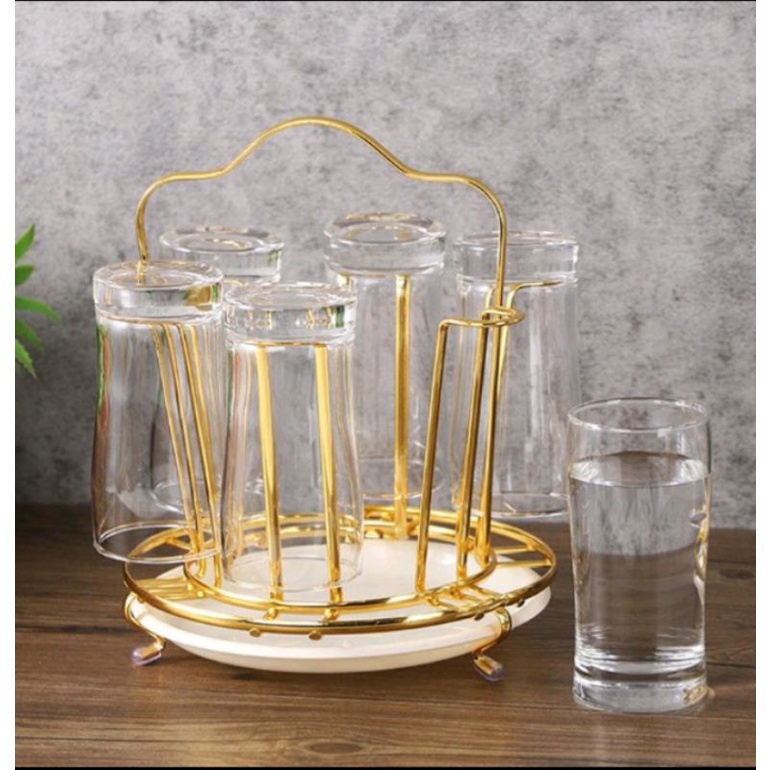 Jual Rak gelas 6 cup rak gelas mewah rak gelas minimalis rak gelas emas ...