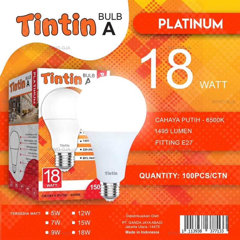 Jual Bohlam LED TinTin Platinum 18 Watt Murah & terang Lampu Hemat ...