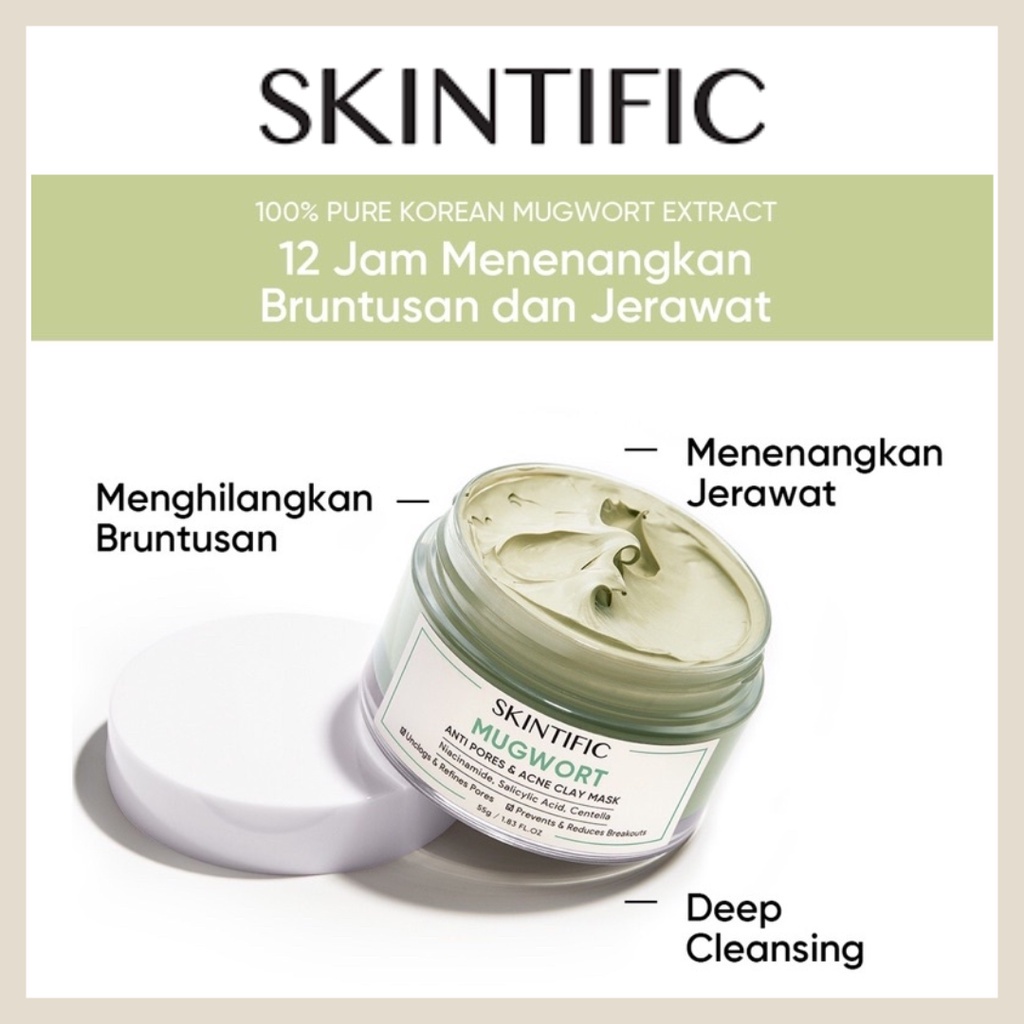 Jual SKINTIFIC Mugwort Mask Acne Clay Mask 55g (POT) | Shopee Indonesia