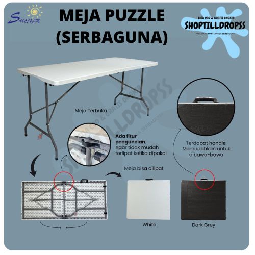 Jual MEJA PUTIH TEBAL MEJA MAKAN LIPAT BAGI 2 FOLDING TABLE 180 X75 CM PORTABLE PIKNIK/MEJA ...