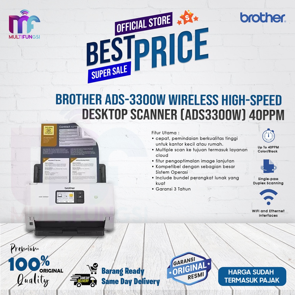 Jual Brother ADS-3300W Wireless High-Speed Desktop Scanner (ADS3300W) 40PPM | Shopee Indonesia