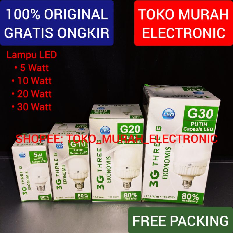 Jual TME - Lampu Led Lampu Listrik Bola Lampu 3G Kapsul 5 Watt 10 Watt 20 Watt 30 Watt | Shopee ...