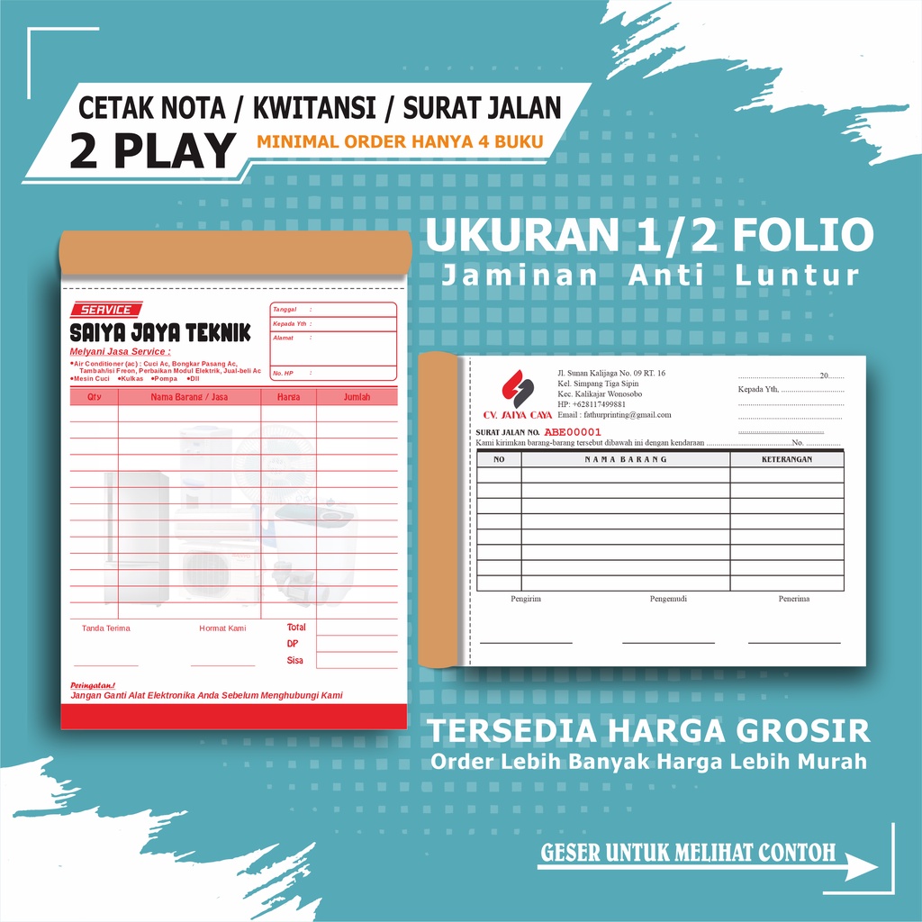 Jual Nota custom kwitansi 2 ply 1/2 folio buku nota penjualan surat ...