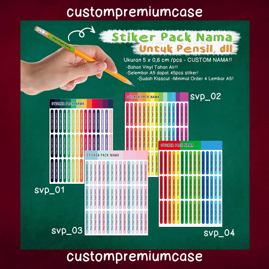 Jual [Ukuran A5 / 1 Paket isi 4 Lembar] Stiker Pack Nama untuk PENSIL ...