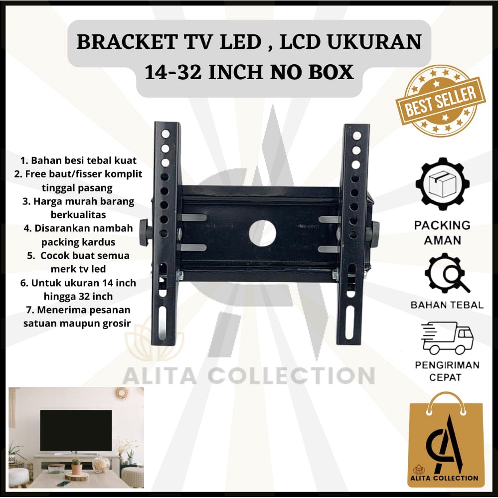 Jual BRACKET TV LED LCD PLASMA FLAT PANEL UKURAN 14"-32" HARGA MURAH ...