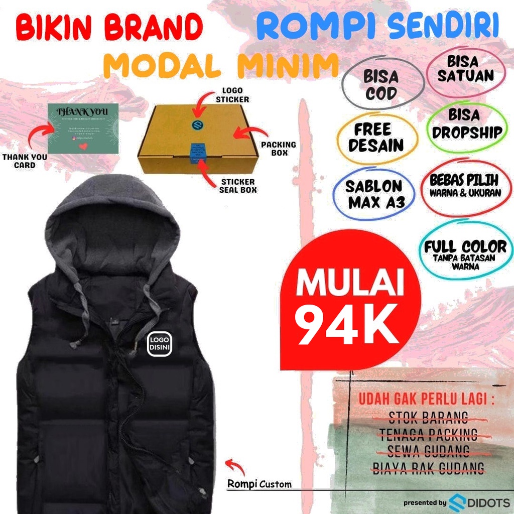 Jual Rompi Vest Hoodie Custom Logo Desain Sesukamu | Shopee Indonesia