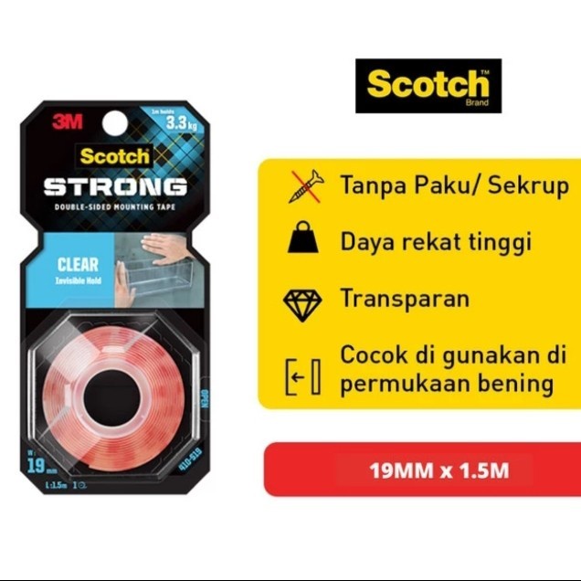 Jual Double Tape 3M 410-S19 Clear Mounting Tape 19mm x 1,5 meter Bening ...