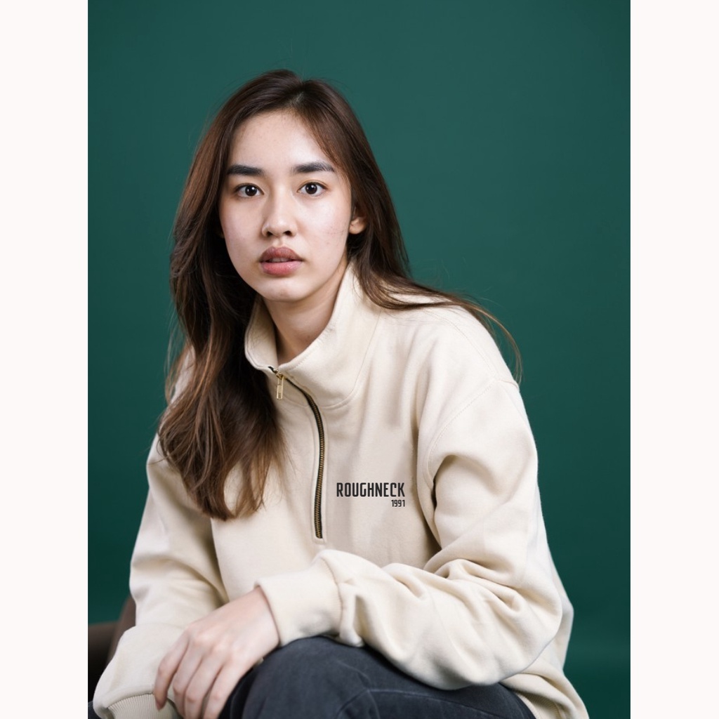 Jual Sweater Half Zipper Roughneck 1991 Beige Logo hitam/ Sweatshirt ...