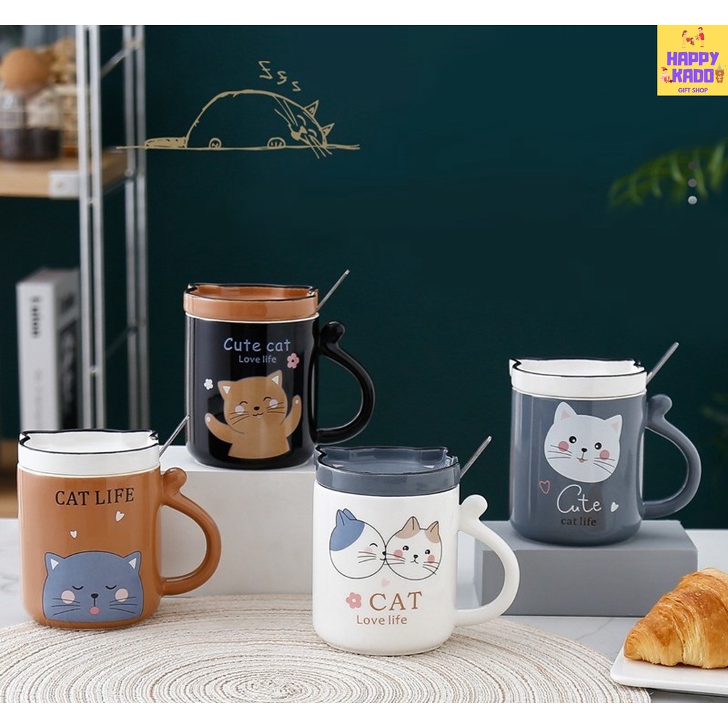 Jual Gelas Mug Kucing Piring Aesthetic Mungil Keramik Hadiah Ultah ...