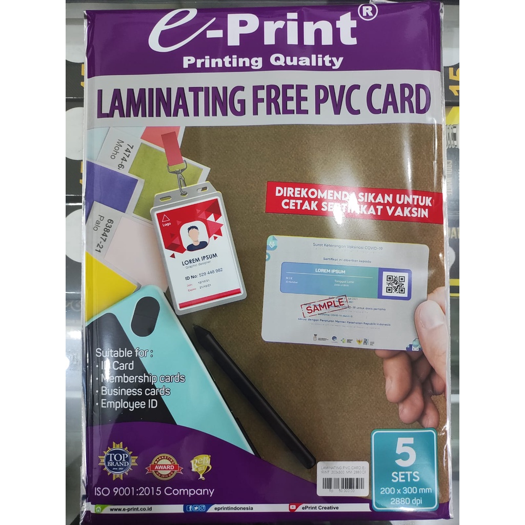Jual LAMINATING PVC CARD E-PRINT 200x300 MM 2880 DPI ISI 5 SET | Shopee ...