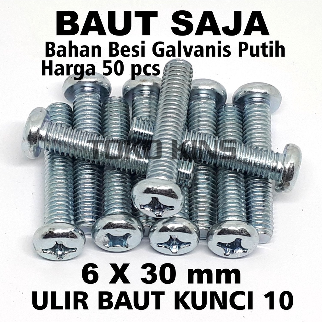 Jual JP M6 x 30 per 50 pcs Baut kepala obeng plus 6mm 6 x 30 mm Ulir Baut Kunci 10 | Shopee ...