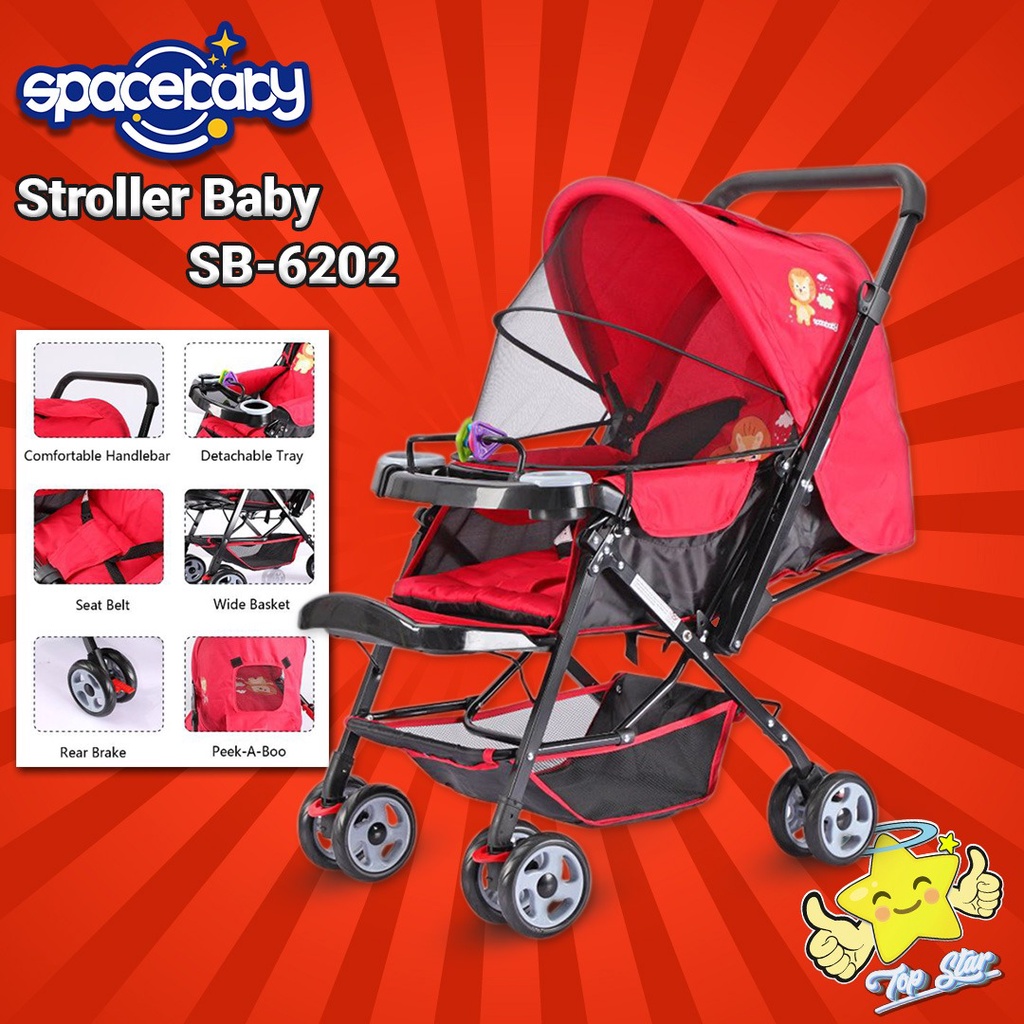 Jual STROLLER BAYI BABY STROLLER SPACEBABY SB 6202 STIR BOLAK BALIK 2 ...