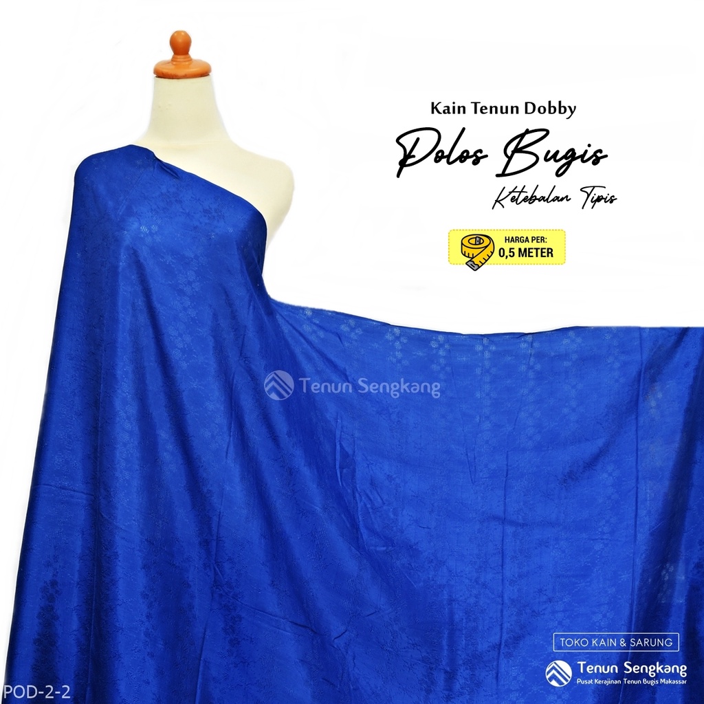 Jual Kain Tenun Dobby Polos Ketebalan Tipis Sutra Bugis Makassar Biru ...