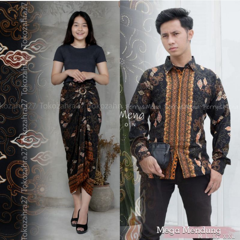 Jual Couple Kemeja Batik Rok Lilit batik Lengan Panjang MOTIF MEGA ...
