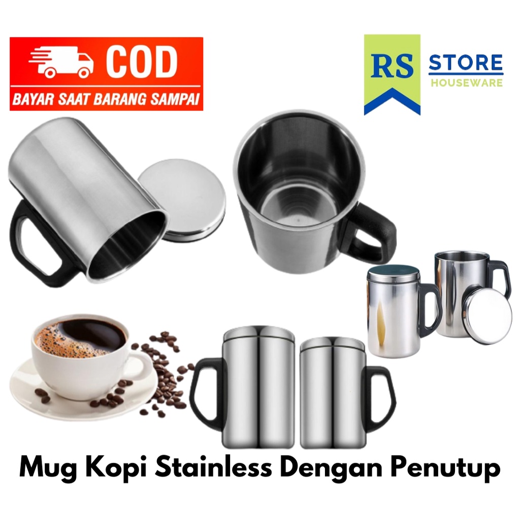 Jual cangkir mug vacum kopi termos stainless steel 500 ml tutup dengan ...